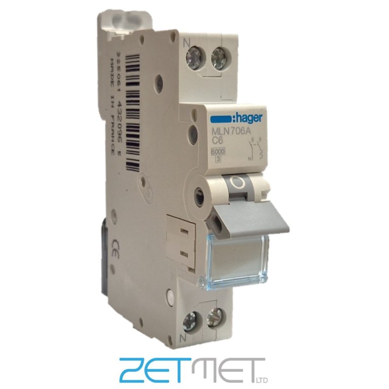 Hager MLN706A 6 Amp Type C Single Pole + Neutral 230V 6kA Miniature Circuit Breaker MCB