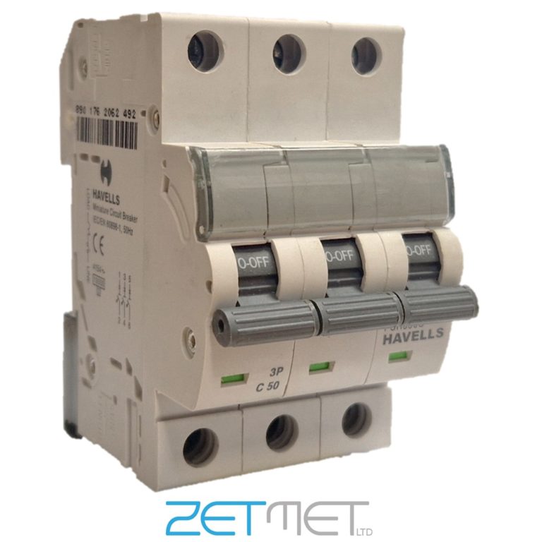 Havells Powersafe PSH350C 50 Amp Triple Pole Type C 10kA 415V Miniature Circuit Breaker MCB