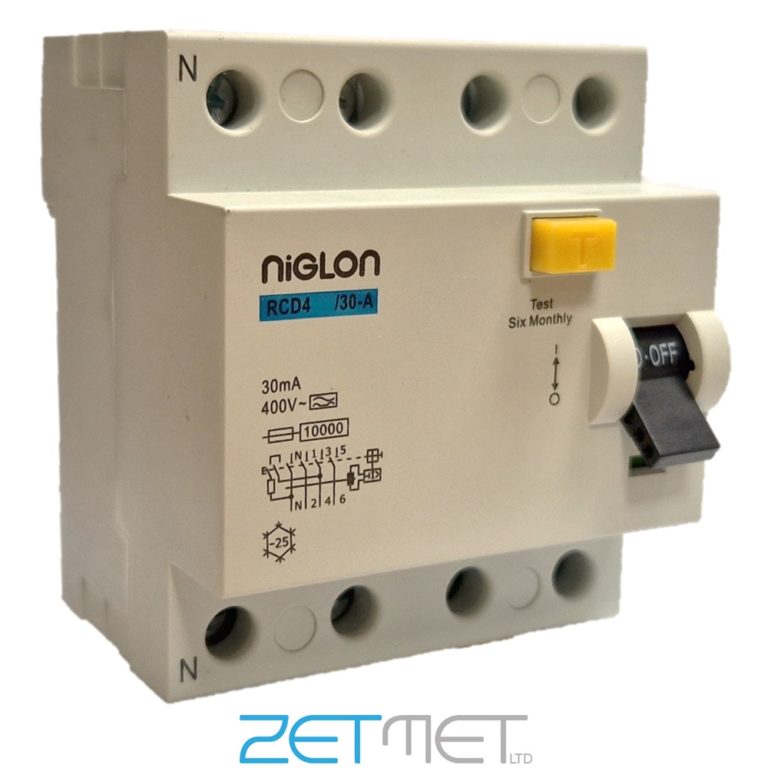 Niglon RCD4-63/30-A 63 Amp Four Pole 30mA 10kA 400V Type A RCD