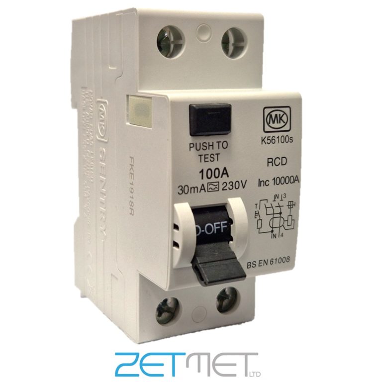 MK Sentry K56100s 100 Amp Double Pole RCD 30mA 10kA 230V RCCB