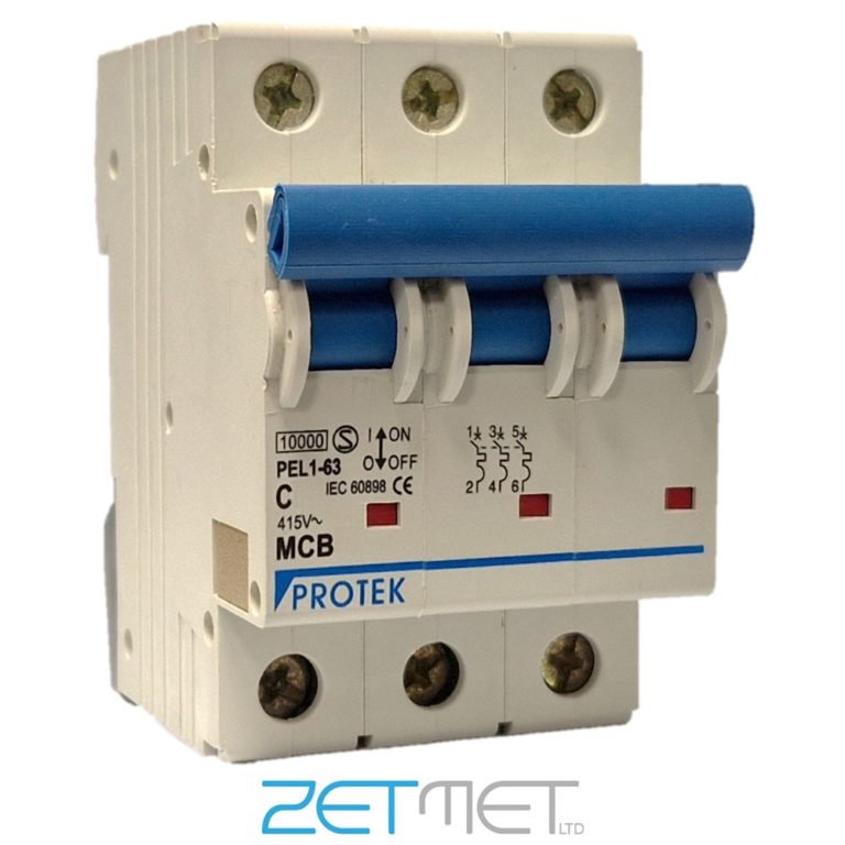Protek MCB-3C06 6 Amp Type C Triple Pole 10kA 415V PEL1-63 Miniature ...