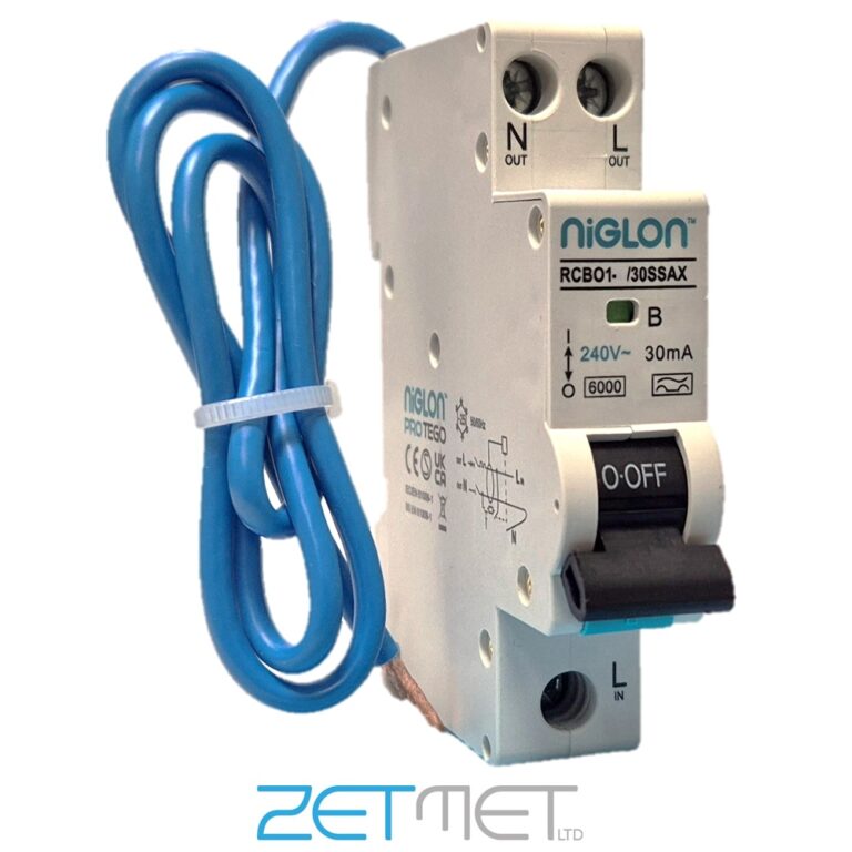 Niglon Protego RCBO1-40/30SSAX 40 Amp Single Pole B Curve 30mA 240V Compact Mini Type A Switched ...