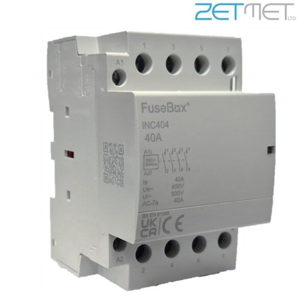 FuseBox INC404 40 Amp 4 Pole N/O Modular DIN Rail Contactor